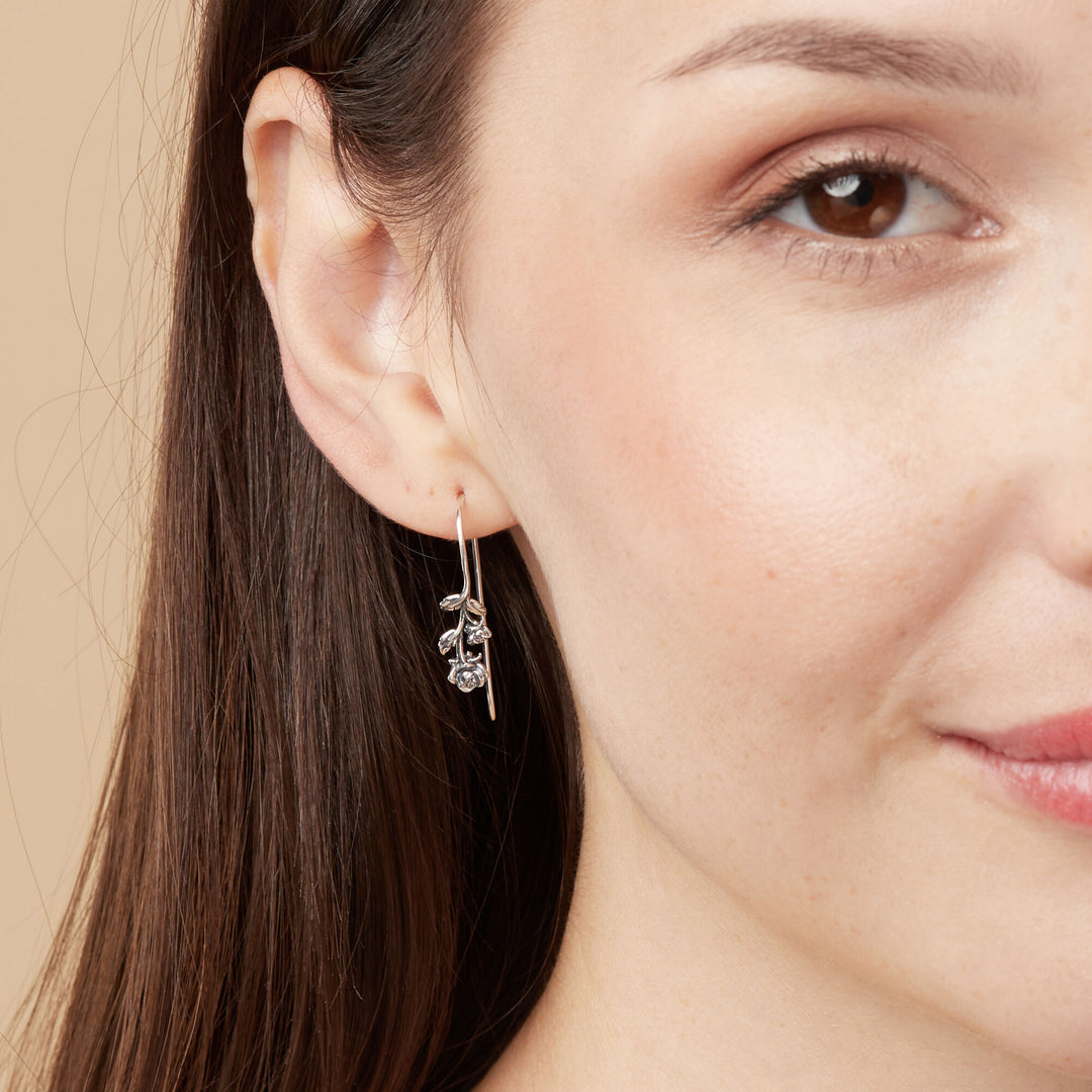 Full stem Rose Drop Earrings | Sterling Silver | Boma Jewelry | B Corp ...